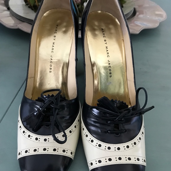 Marc Jacobs | Shoes | Retro Marc Jacobs Black White Block Heel Lace Tie ...